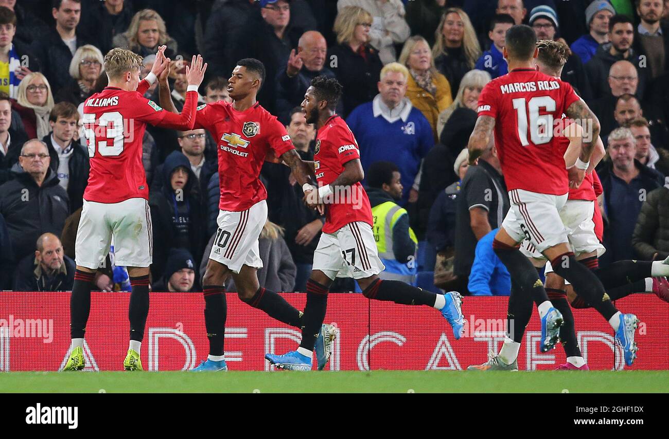 Manchester UnitedÕs Marcus Rashford celebrates after scoring the ...