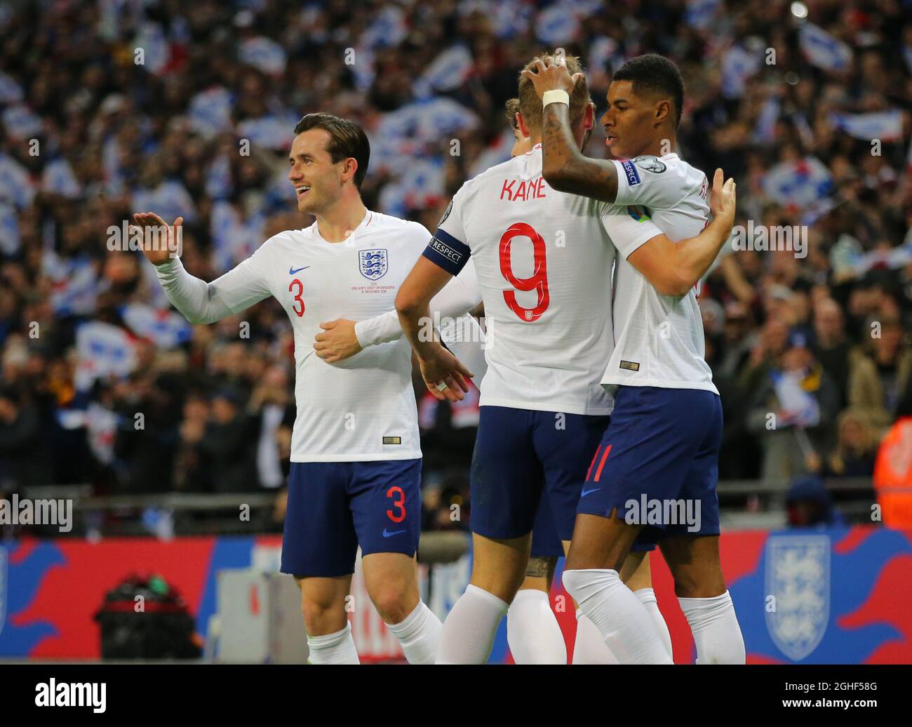 Marcus Rashford of England celebrates scoring the fourth goal during ...