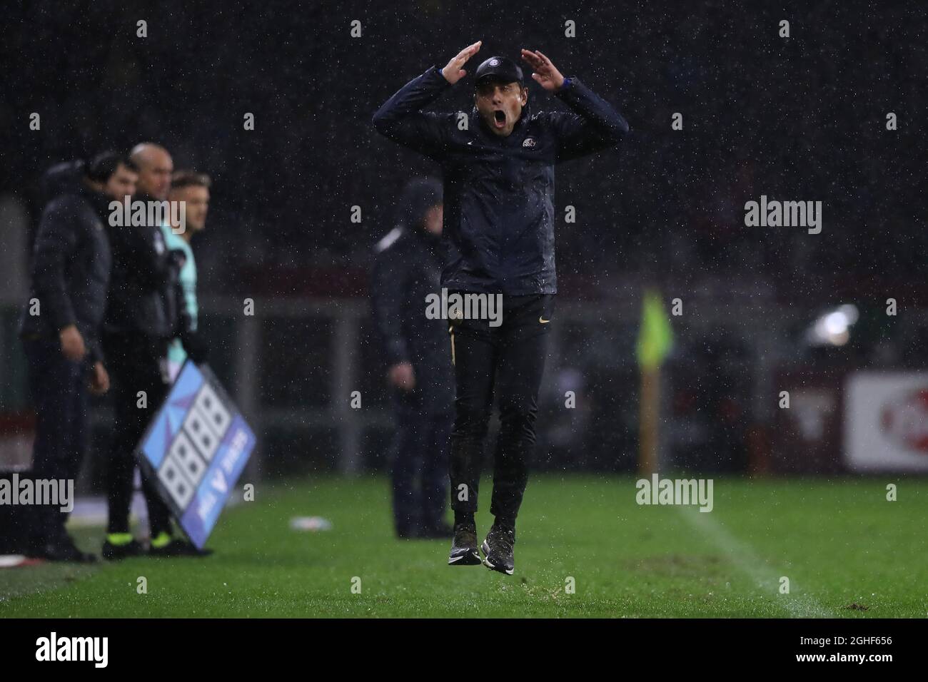 Antonio Conte Head coach of Inter reacts during the Serie A match at Stadio Grande Torino, Turin ...