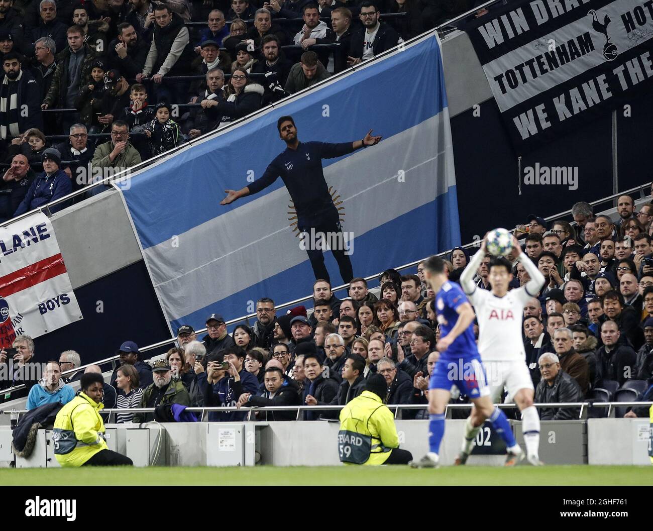 A Mauricio Pochettino flag during the UEFA Champions League match at ...