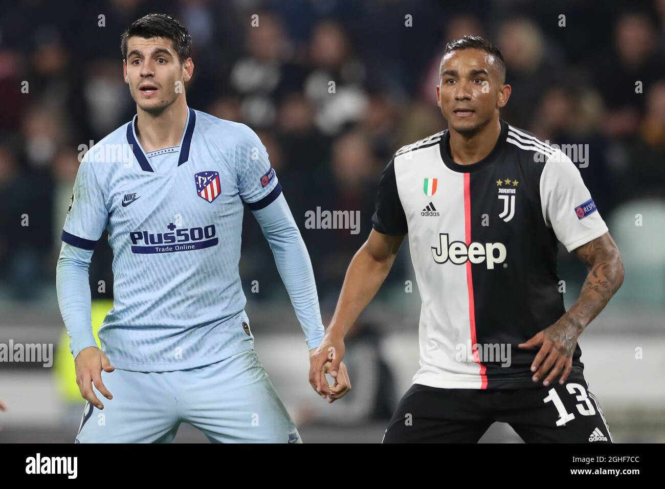 Alvaro Morata of Atletico Madrid and Danilo of Juventus during the UEFA Champions League match ...