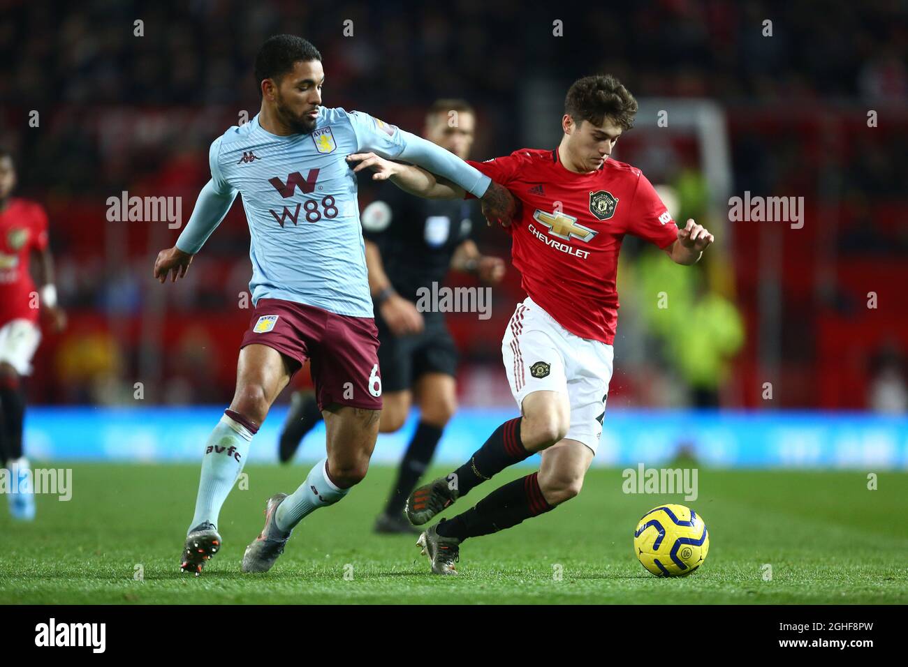 Douglas Luiz of Aston Villa and Daniel James of Manchester United ...