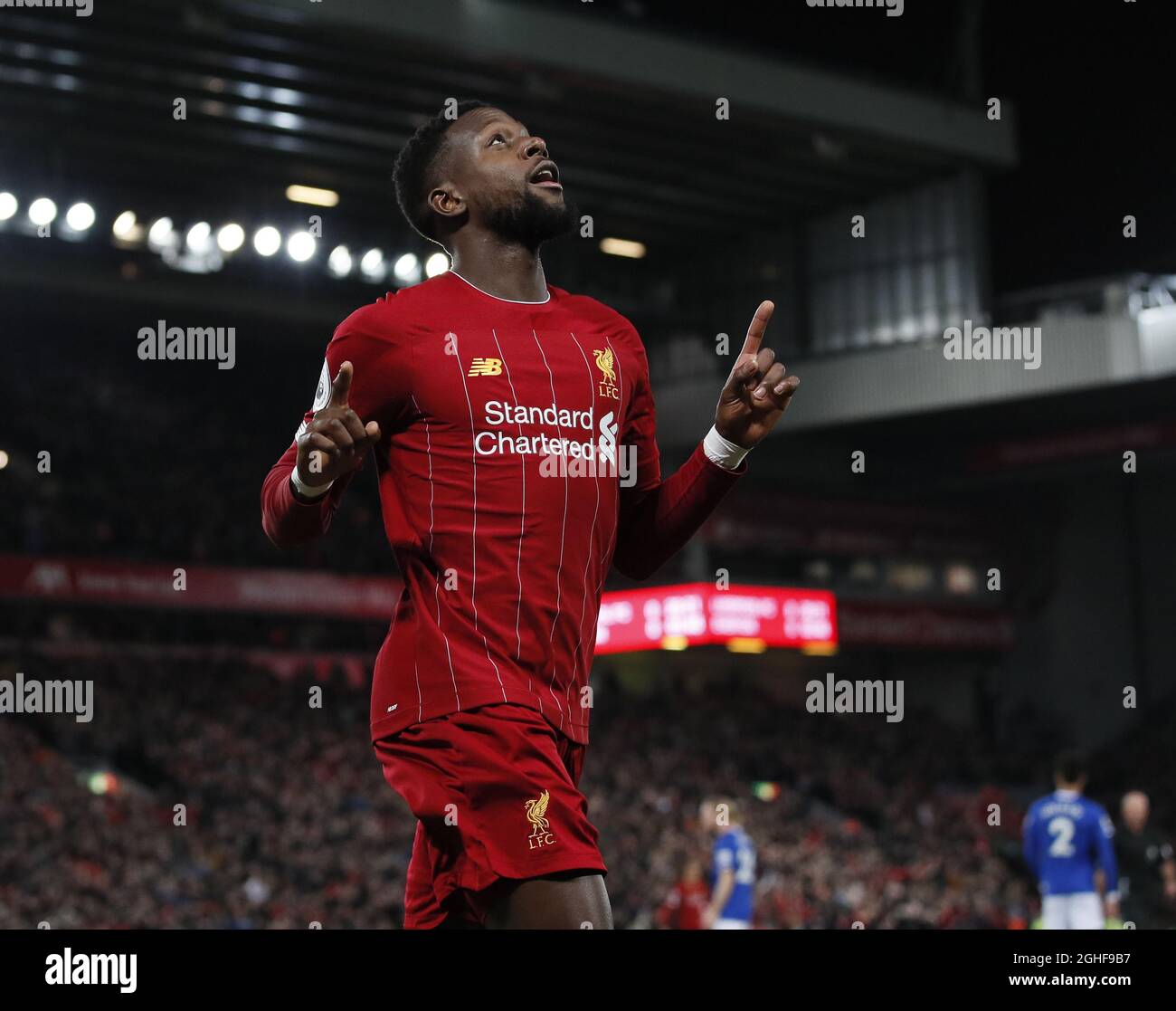 Divock Origi of Liverpool celebrates his goal during the Premier League ...