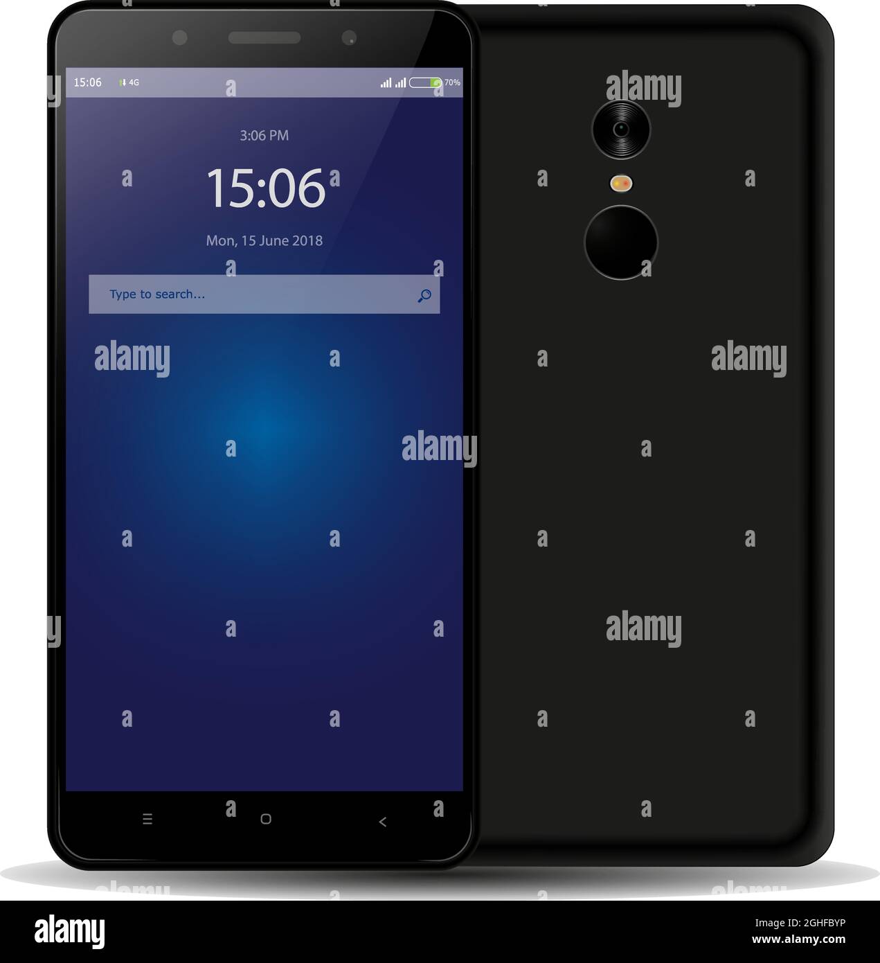 New phone front and black vector drawing eps10 format isolated on white ...