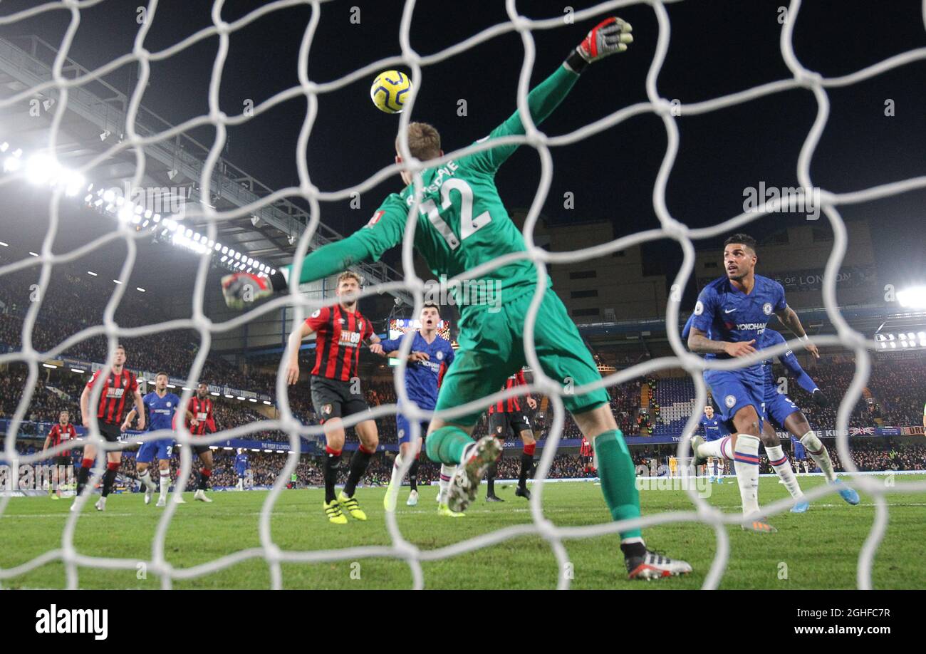 ChelseaÕs Emerson Palmieri has his header saved by BournemouthÕs ...