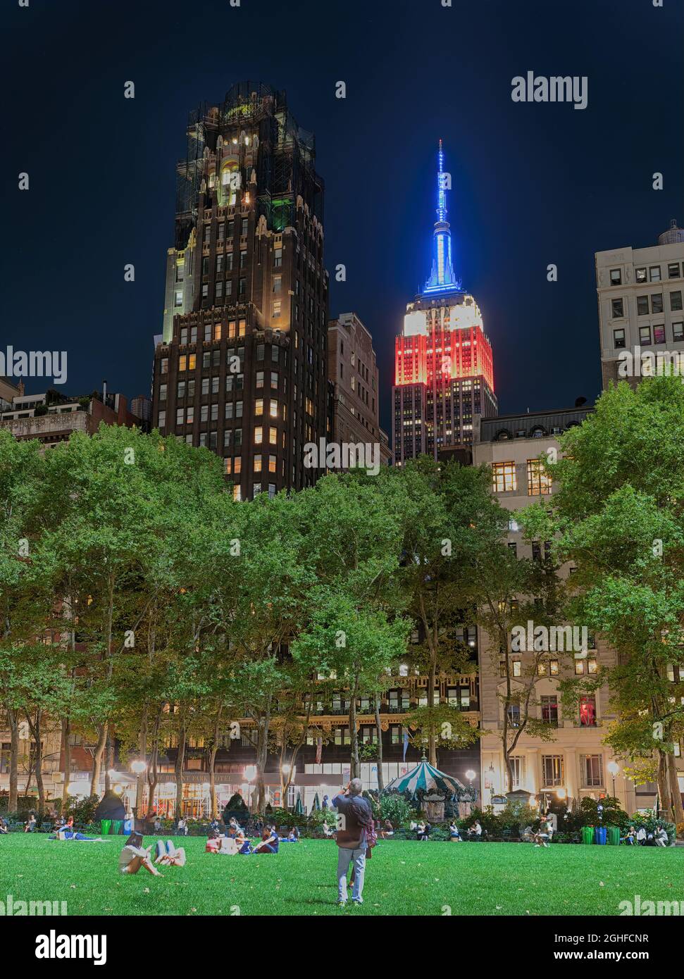 Two landmarks - Empire State Building and American Radiator Building ...