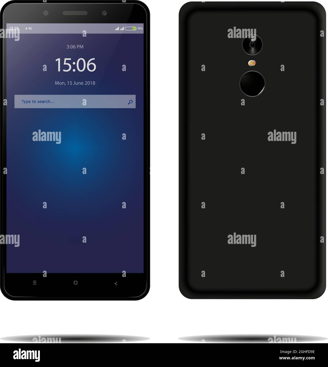 New phone front and black vector drawing eps10 format isolated on white ...