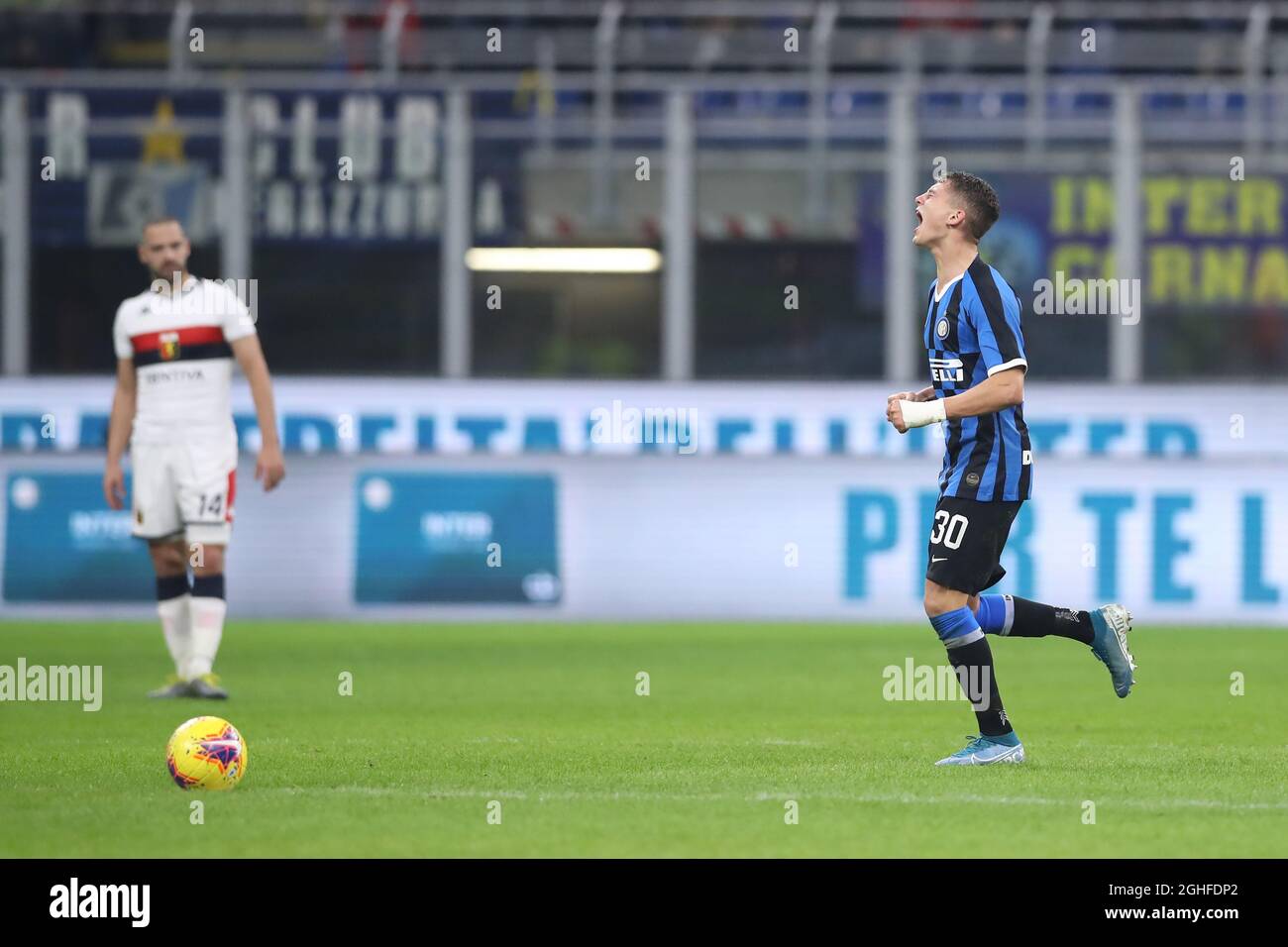 Sebastiano Esposito of Inter celebrates after scoring from the penalty ...