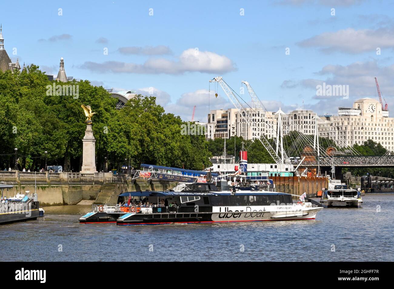 London, England - August 2021: Water taxi operated by Thames Clippers ...