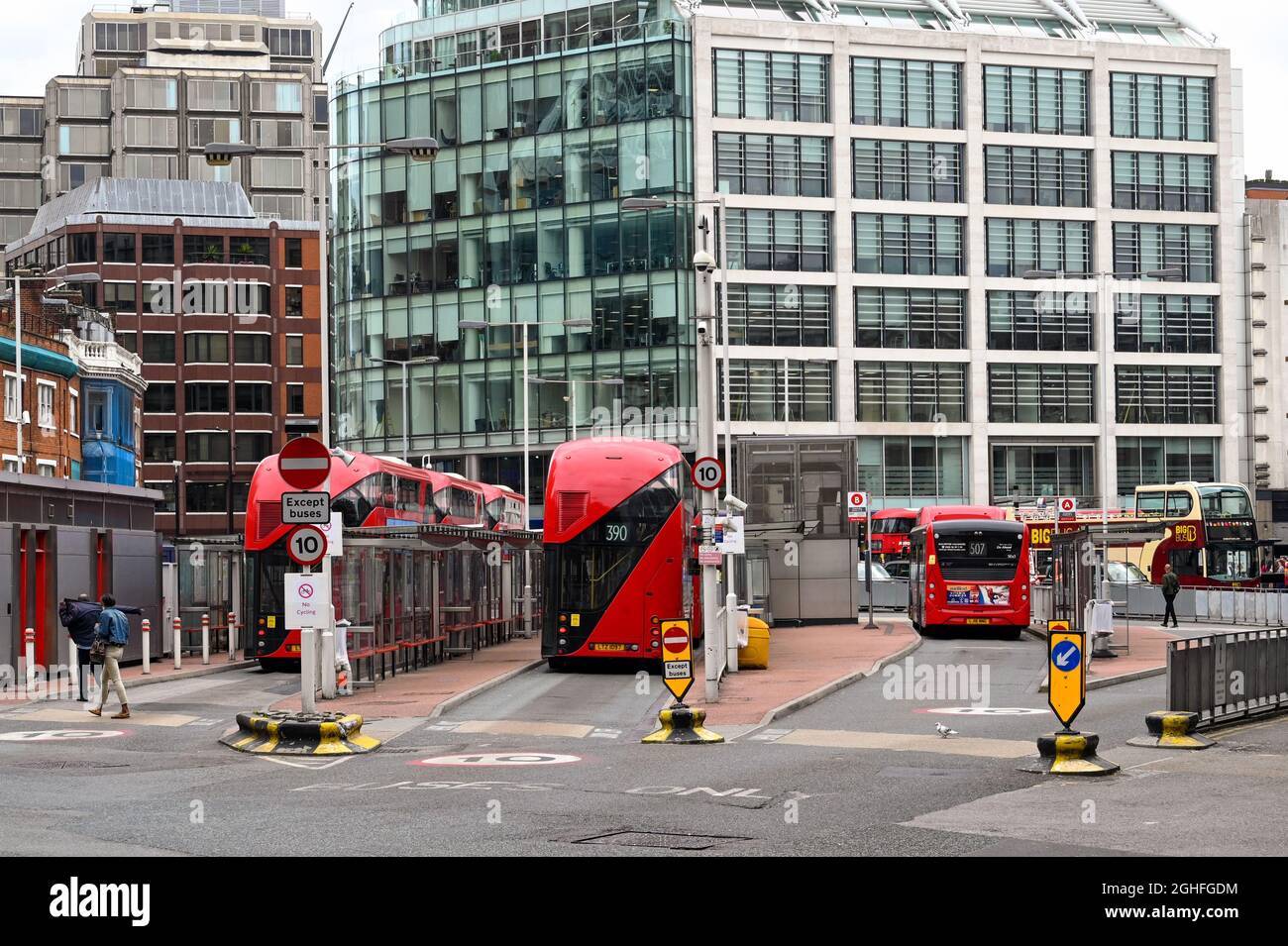 London, England - August 2021: Buses in Victoria Bus Station in central ...