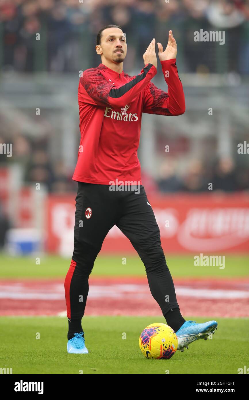 Zlatan Ibrahimovic of AC Milan applauds the fans during the Serie A ...