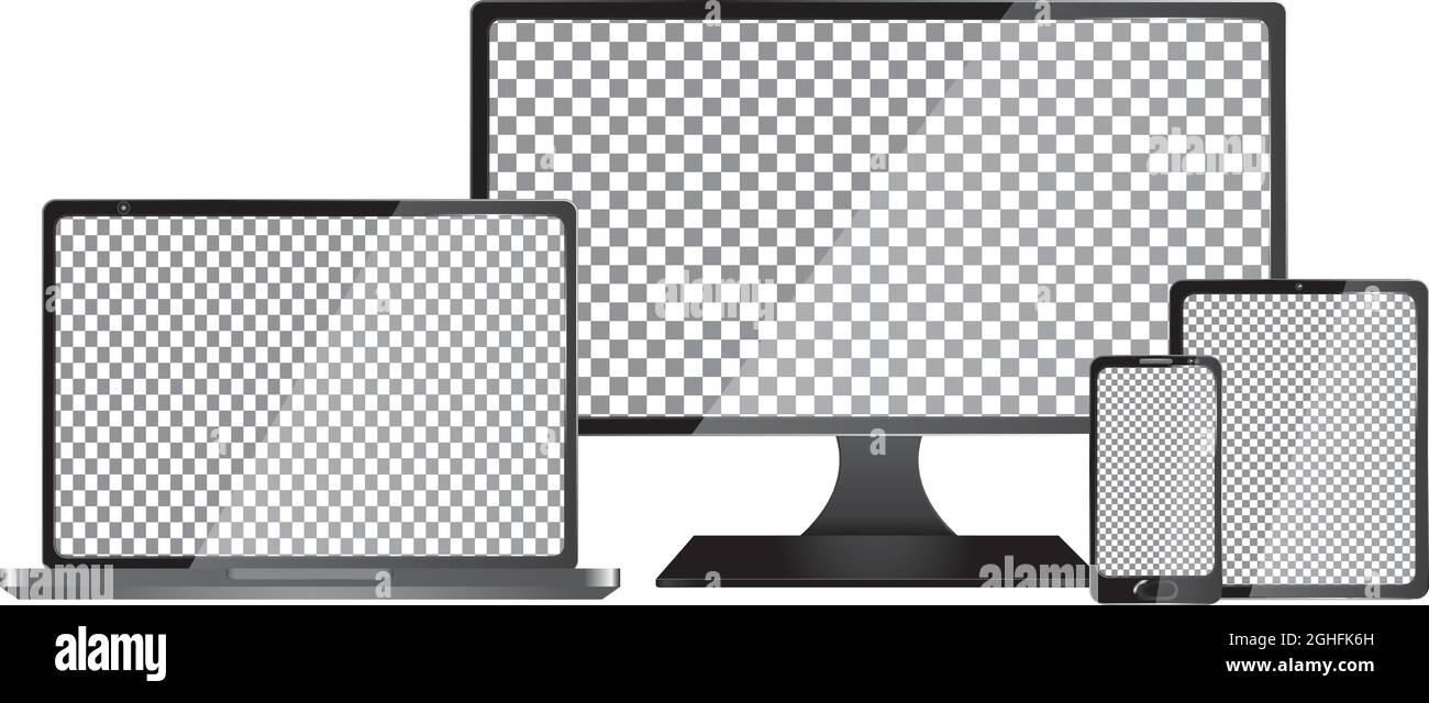 Set of realistic laptop, monitor, tablet and mobile phone with empty ...