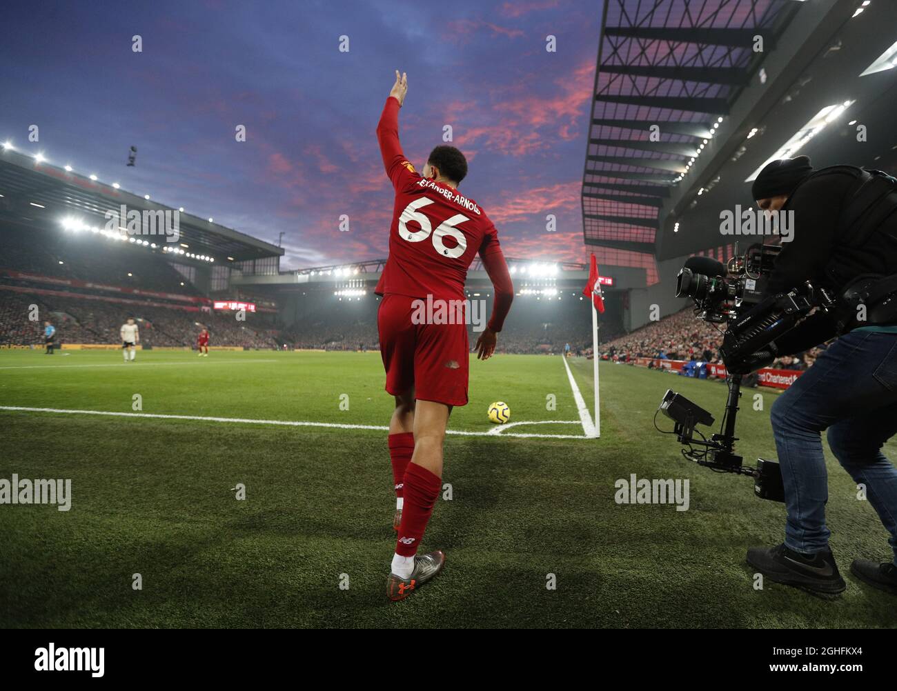 Trent Alexander-Arnold of Liverpool takes corner kick during the ...