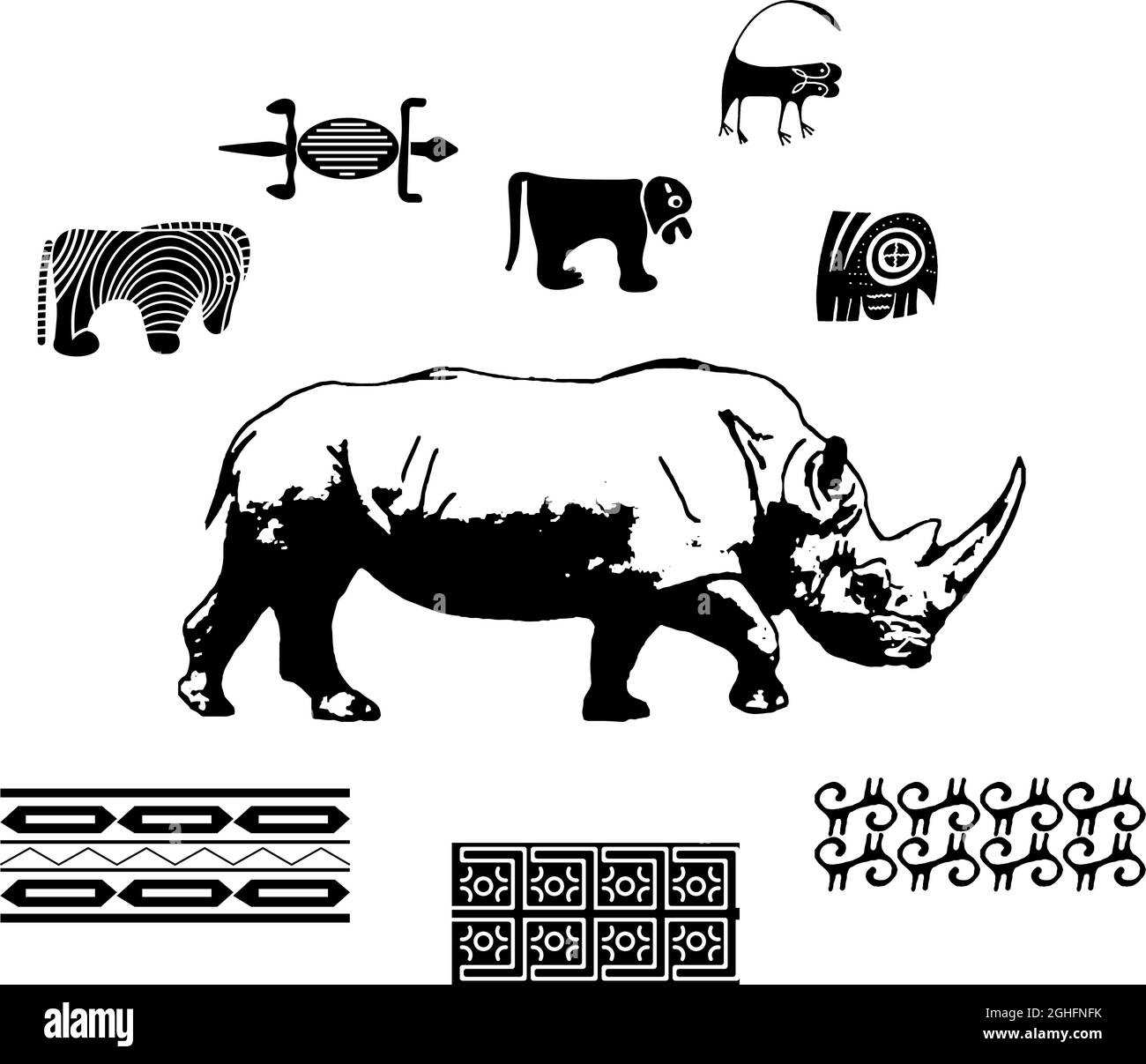 Rhino africa silhouette ethnic pattern pattern Stock Vector Image & Art ...