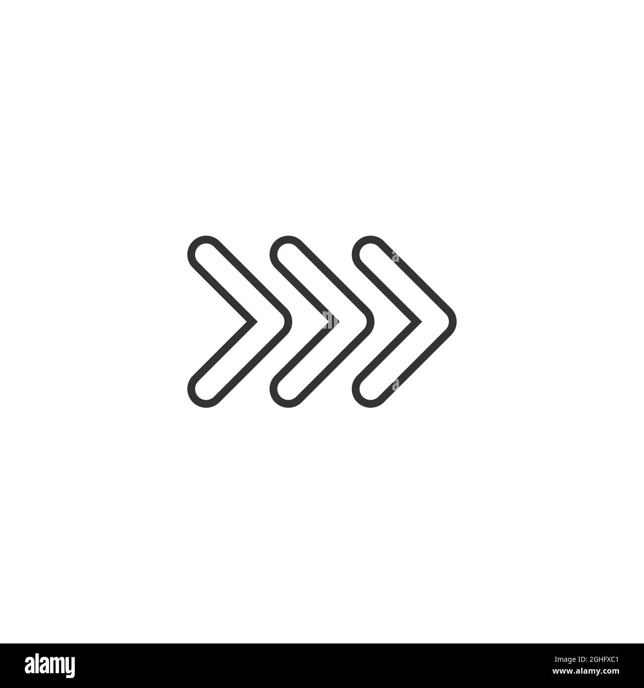 Black vector chevron linear arrows pointing right, three arrows in row ...
