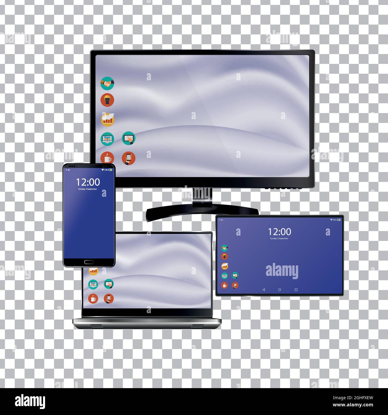 Set of realistic laptop, tablet and mobile phone with empty screen ...