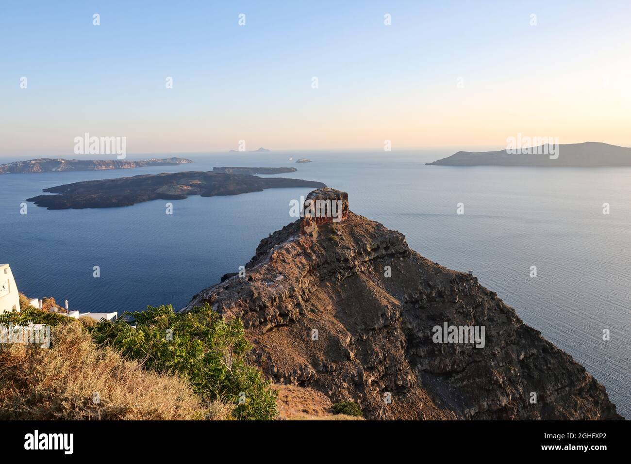 The beautiful caldera and Skaros rock view from Imerovigli terrace on ...
