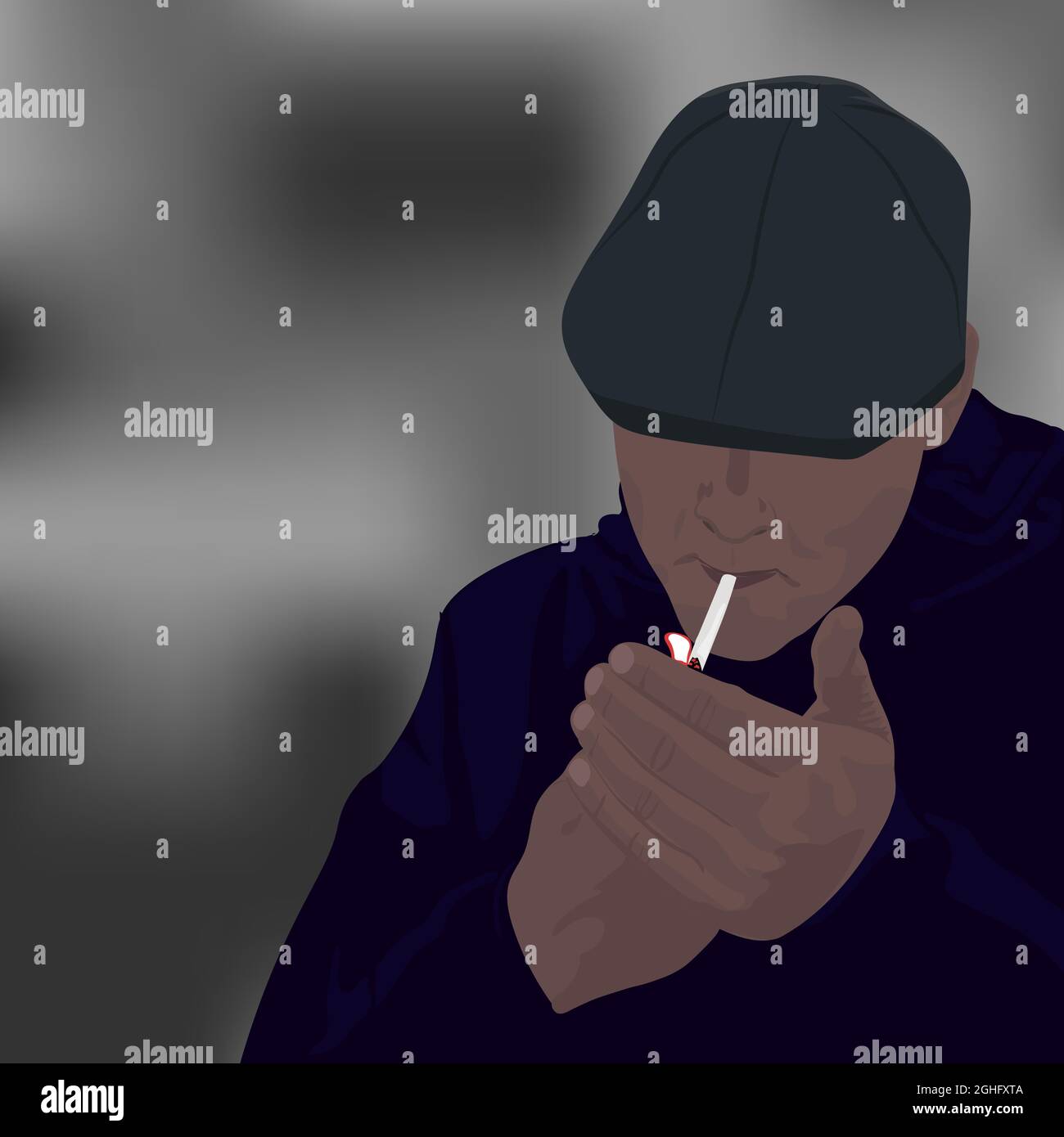A young guy lights a cigarette. Flat cartoon vector illustration Stock ...