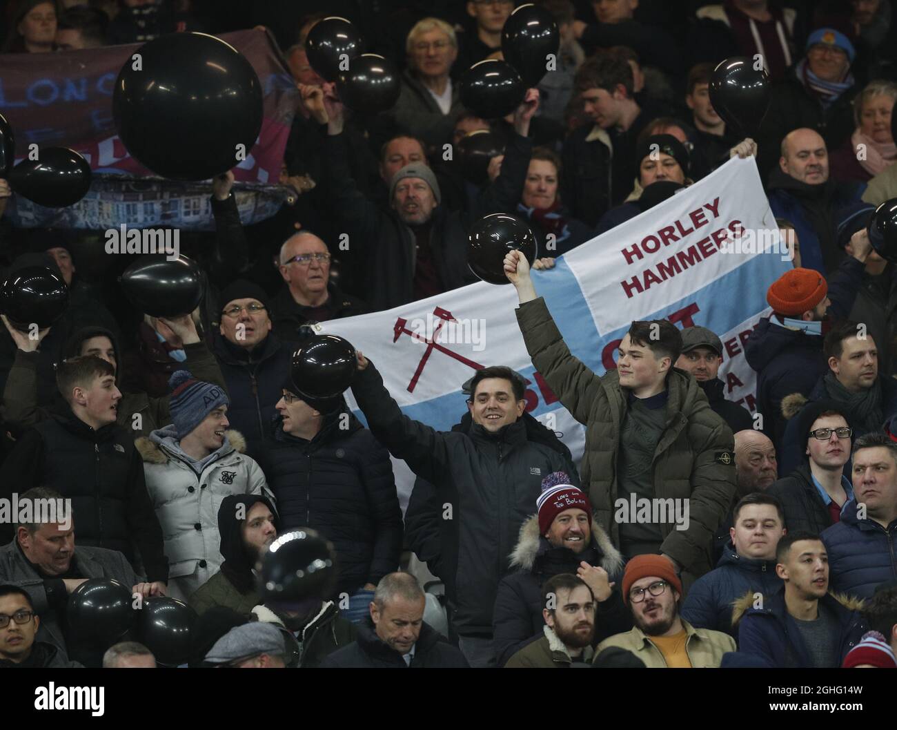 West Ham fans protest against the owners during the Premier League ...