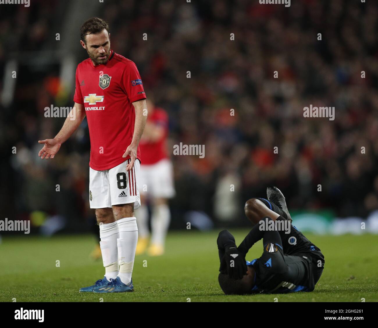 Juan Mata of Manchester United and Clinton Mata of Clube Brugge during ...