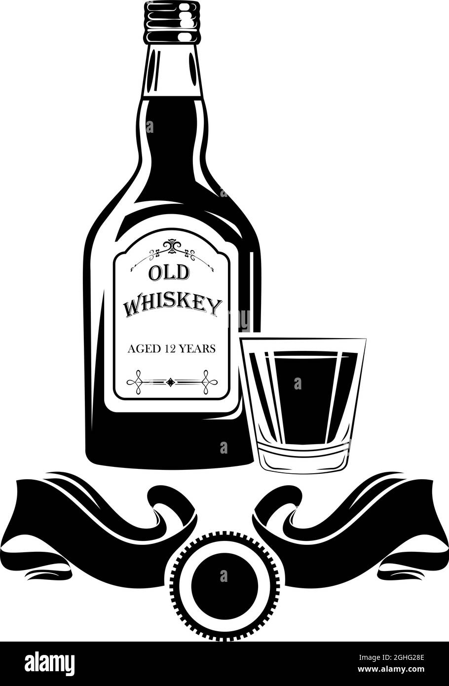 Alcohol Bottle Old Whiskey Drink Drinking Cocktail Bar Pub Bartender Vintage Glass. Vector Stock ...