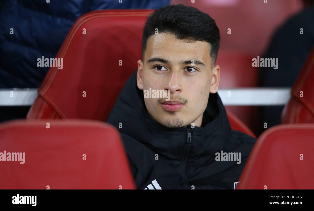 ArsenalÕs Gabriel Martinelli takes his place on the subs bench during ...