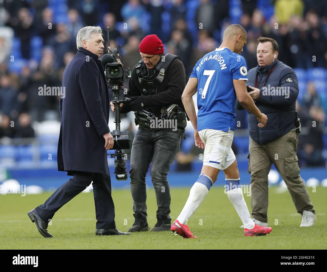 Carlo Ancelotti manager of Everton walks off following his red card ...
