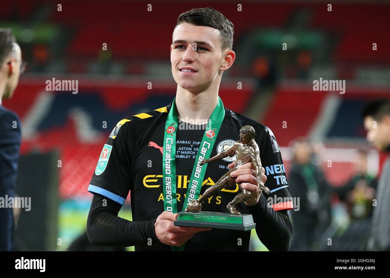 Manchester CityÕs Phil Foden with the Man of the Match trophy after the ...