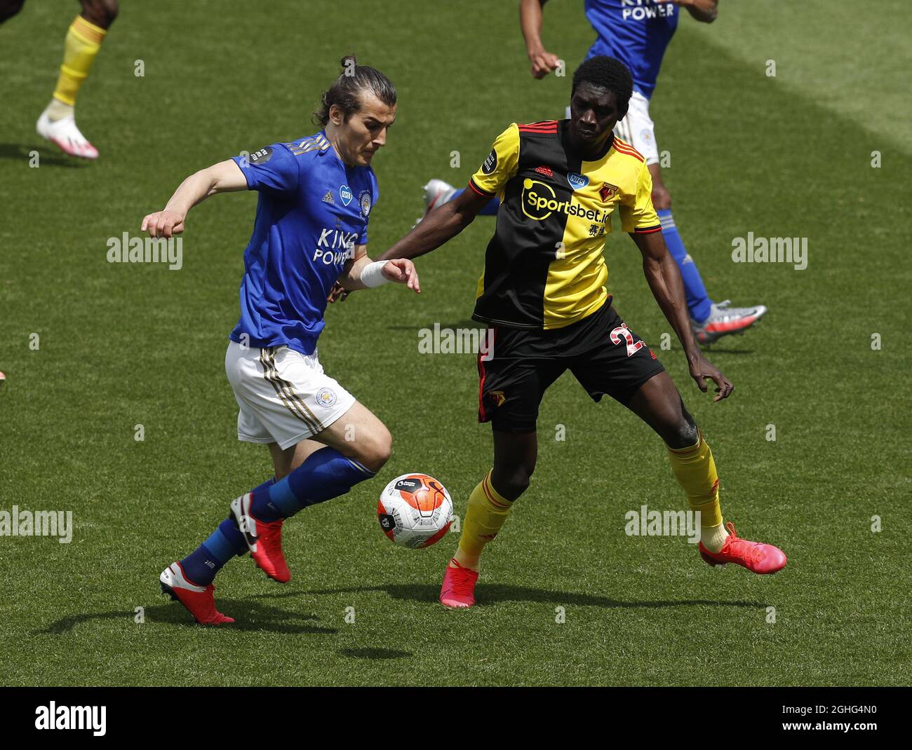 Caglar Soyuncu of Leicester City and Ismaila Sarr of Watford during the ...