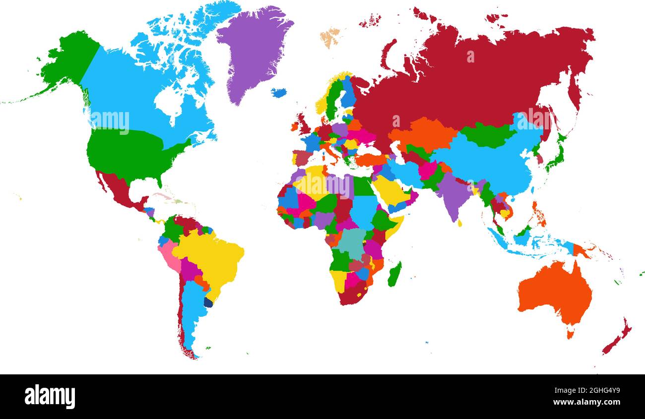Colorful map of World. High detail political map with country names ...