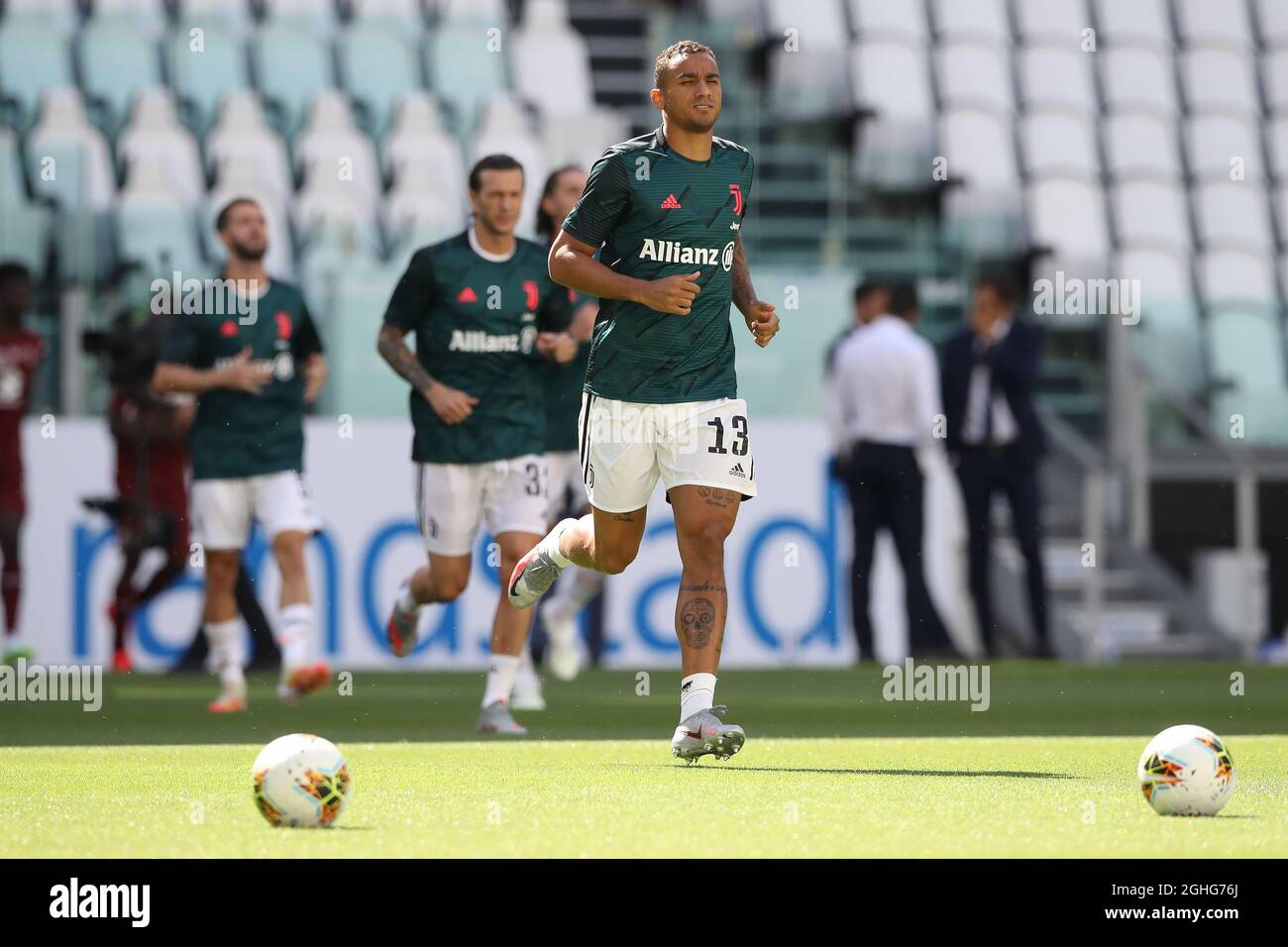 Juventus's Brazilian defender Danilo ahead of the group during the warm ...