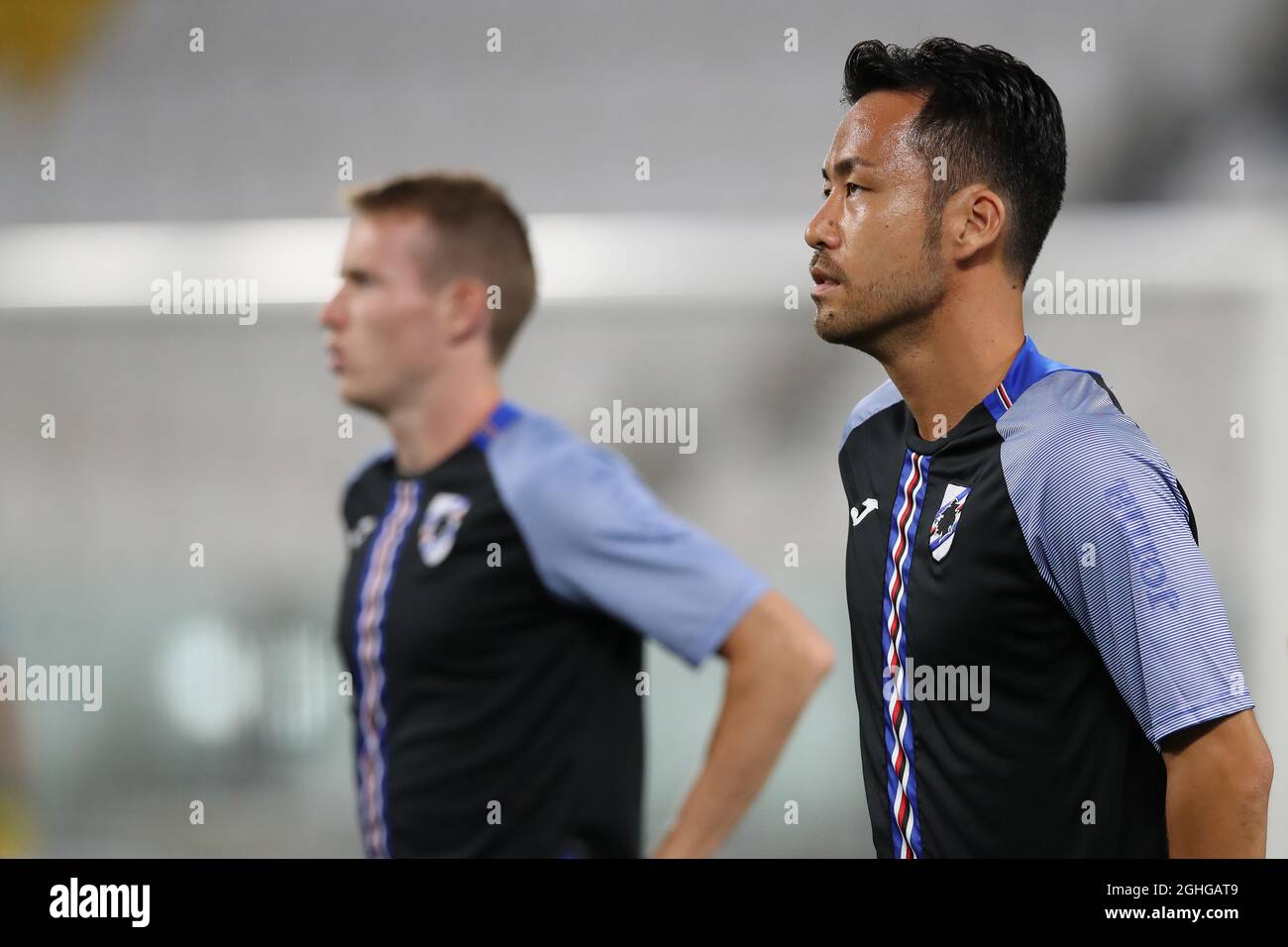 Maya Yoshida and Jakub Jankto of UC Sampdoria during the warm up prior ...