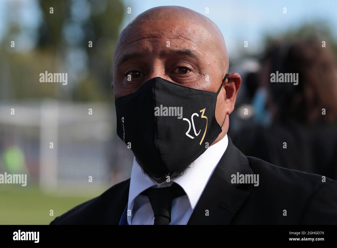Roberto Carlos pictured wearing a personalised protective face mask ...