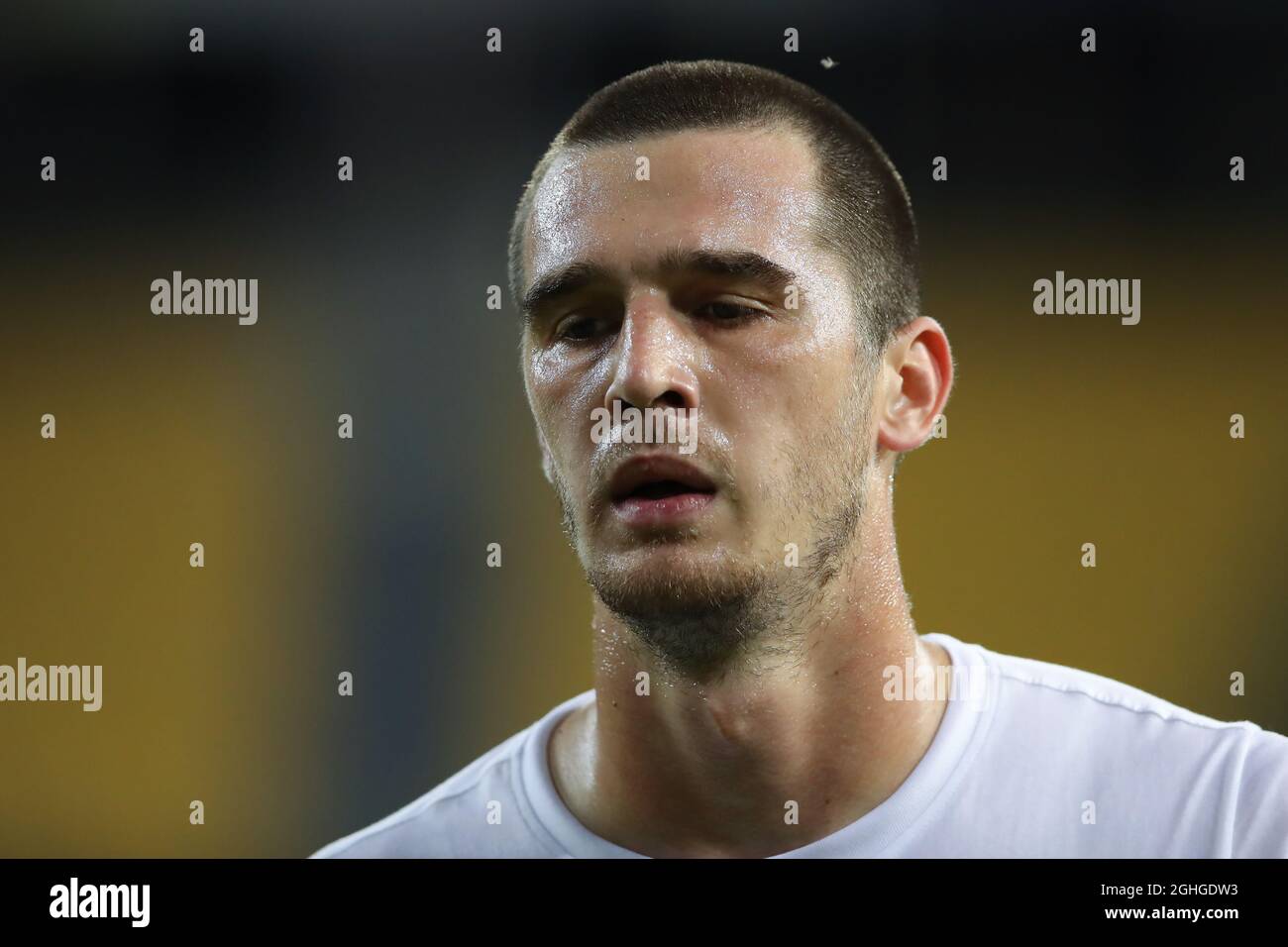 Alexei Koselev of Moldova pictured during the warm up prior to the UEFA ...
