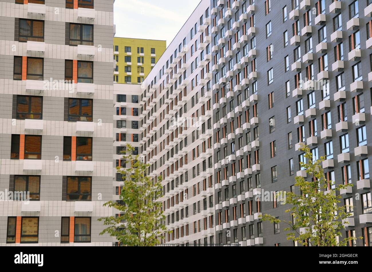 Moscow, Russia - August 5, 2021: Facades of buildings of a new ...