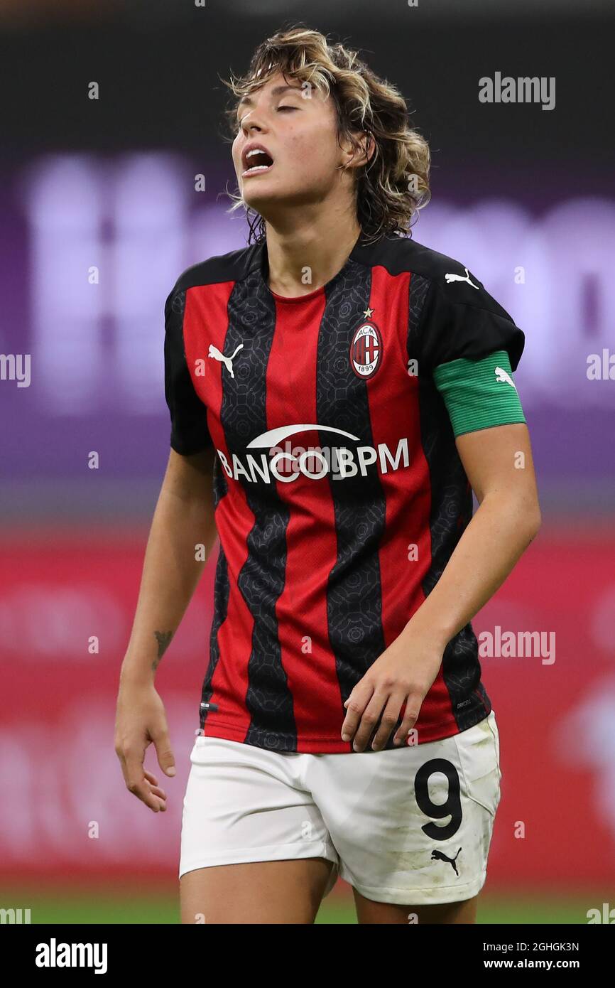 Valentina Giacinti of AC Milan reacts during the Serie A Femminile match at Giuseppe Meazza ...