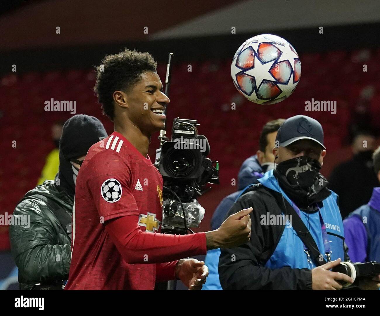 Marcus Rashford of Manchester United with the match ball after scoring ...