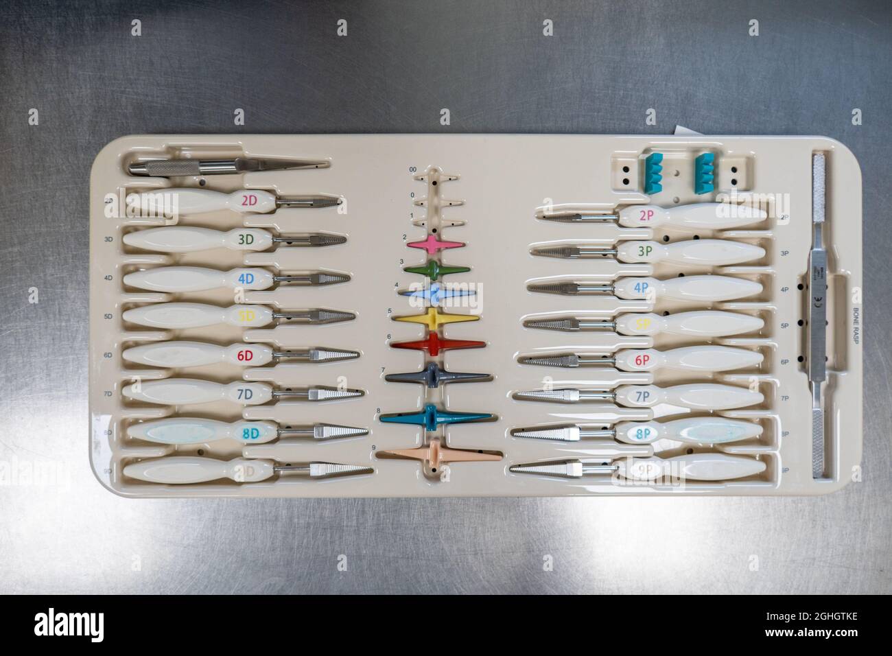 a tray contains the instruments for a finger joint prosthesis Stock ...