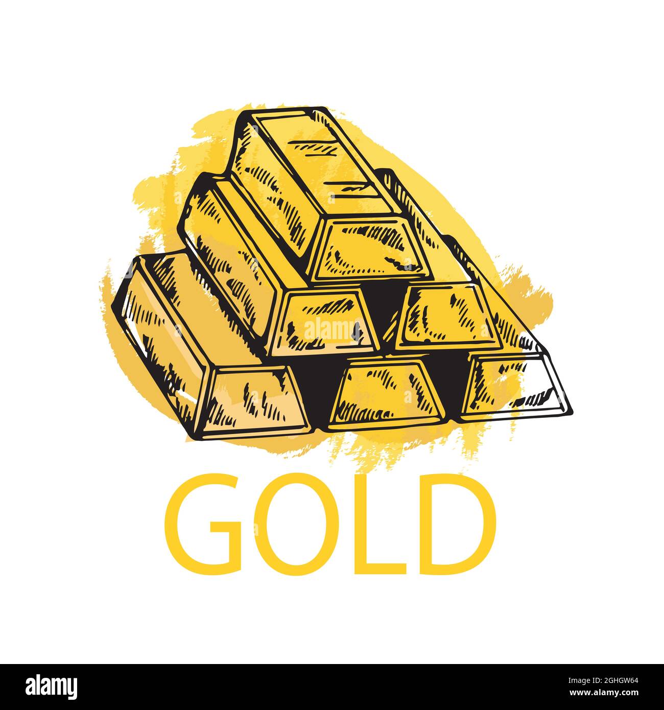 Hand drawn sketch style bars of gold isolated on white background ...