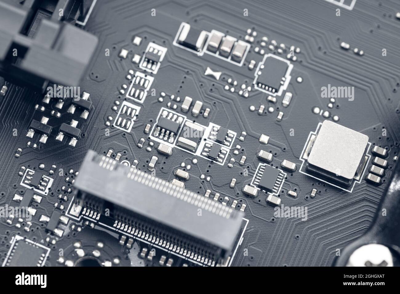 Electronic Circuit Chip of a computer motherboard. Abstract background ...