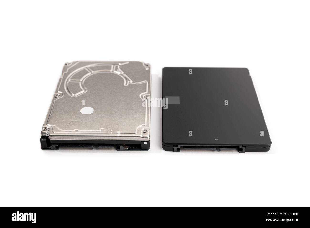 Modern SSD and old HDD Hard disk drive isolated on white background ...