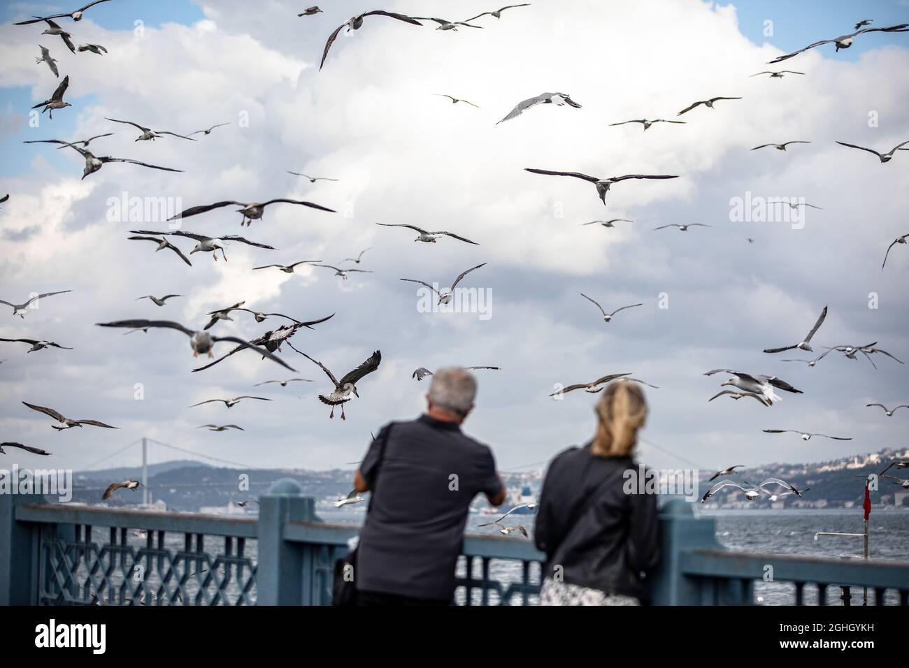 Istanbul, Turkey. 06th Sep, 2021. A couple is seen giving food to ...