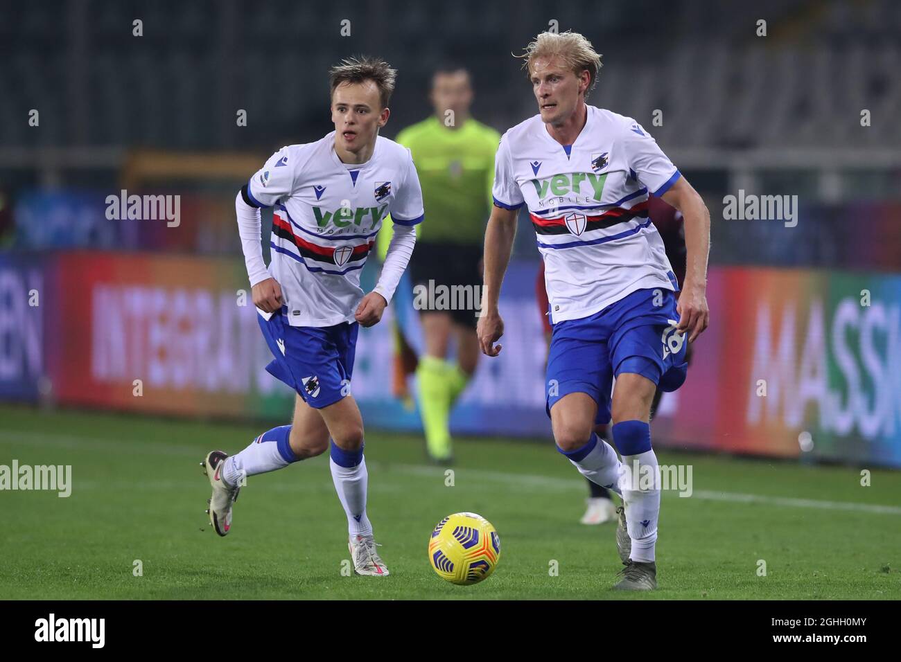 Morten Thorsby and Mikkel Damsgaard of UC Sampdoria during the Serie A ...
