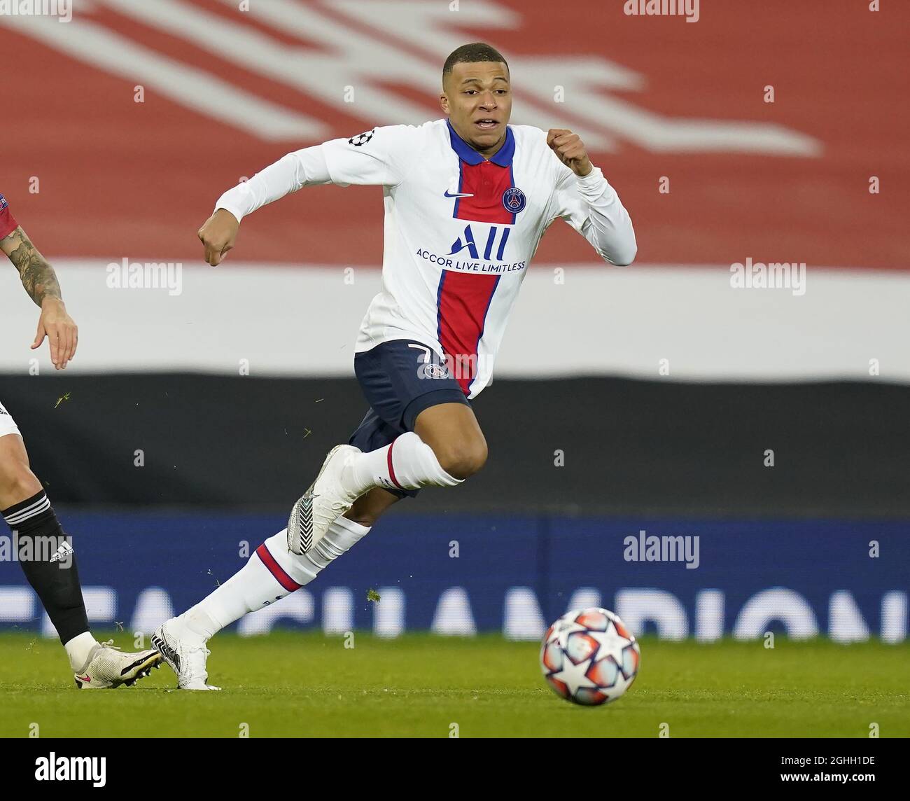 Kylian Mbappe of PSG during the UEFA Champions League match at Old ...