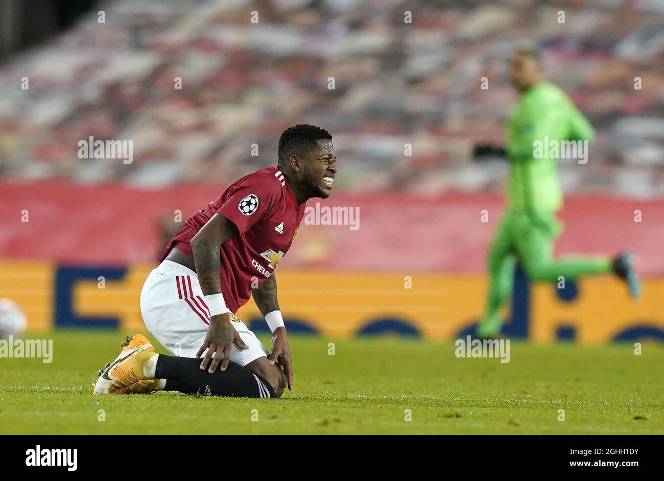 Fred of Manchester United reacts during the UEFA Champions League match ...