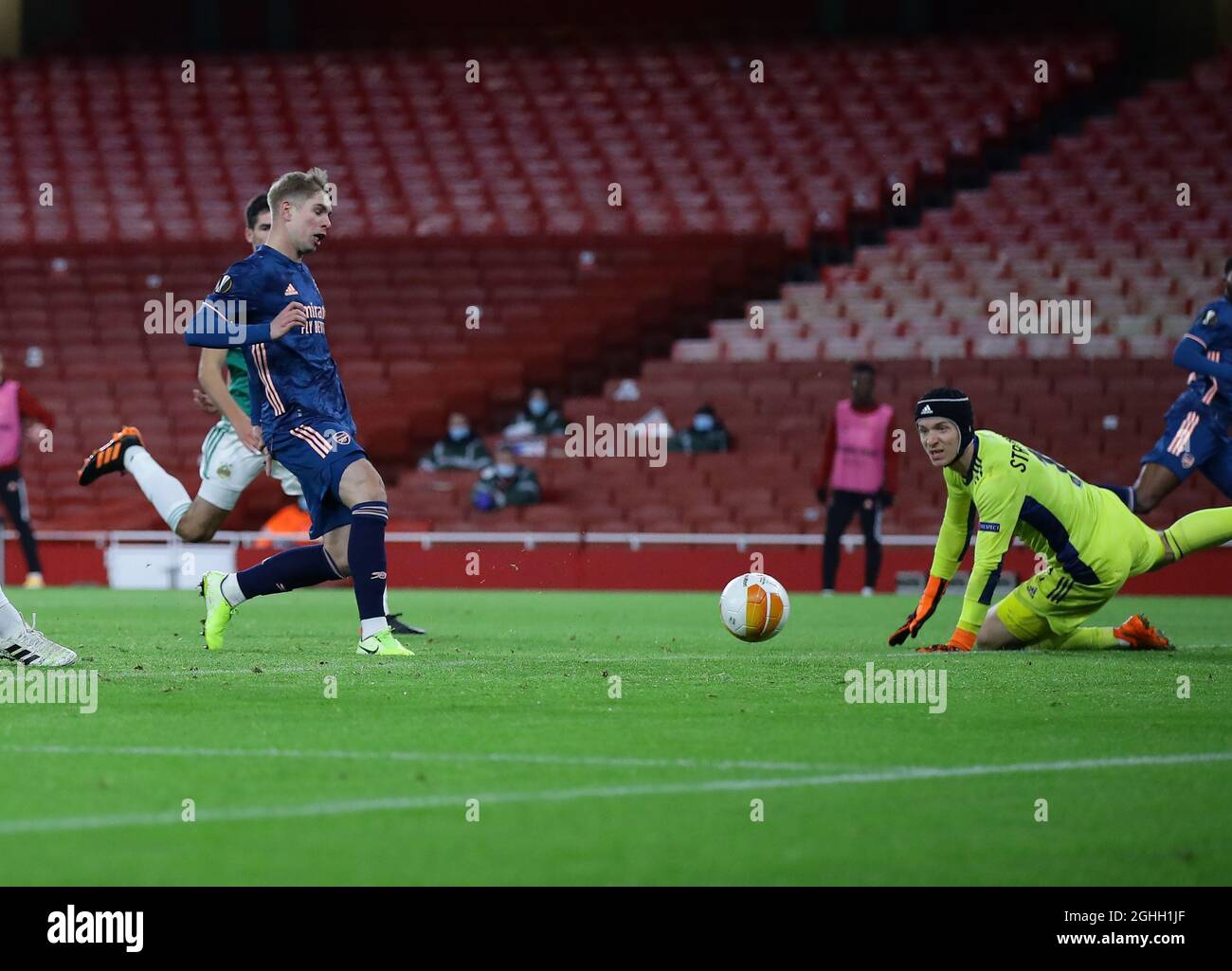 Emile Smith Rowe of Arsenal scores their fourth goal during the UEFA ...