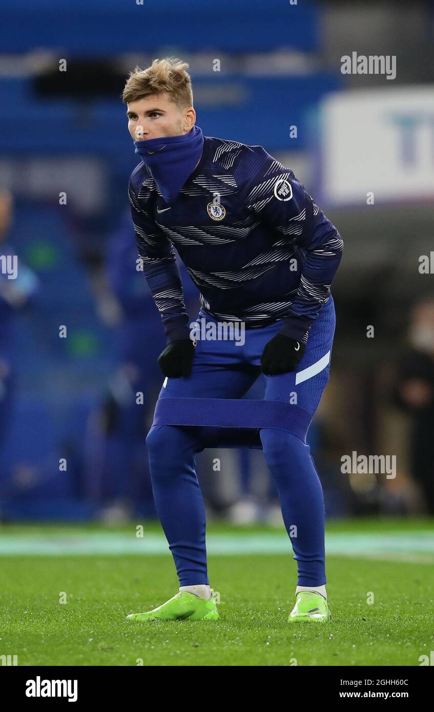 Timo Werner of Chelsea warms up during the Premier League match at ...