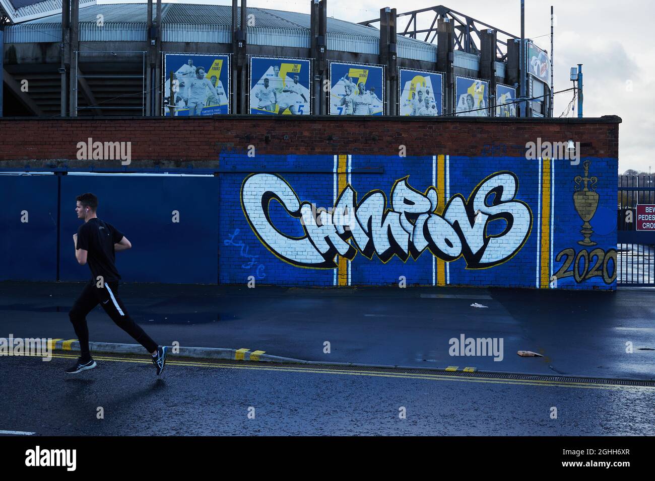 Leeds United themed murals painted onto the side of buildings and walls ...