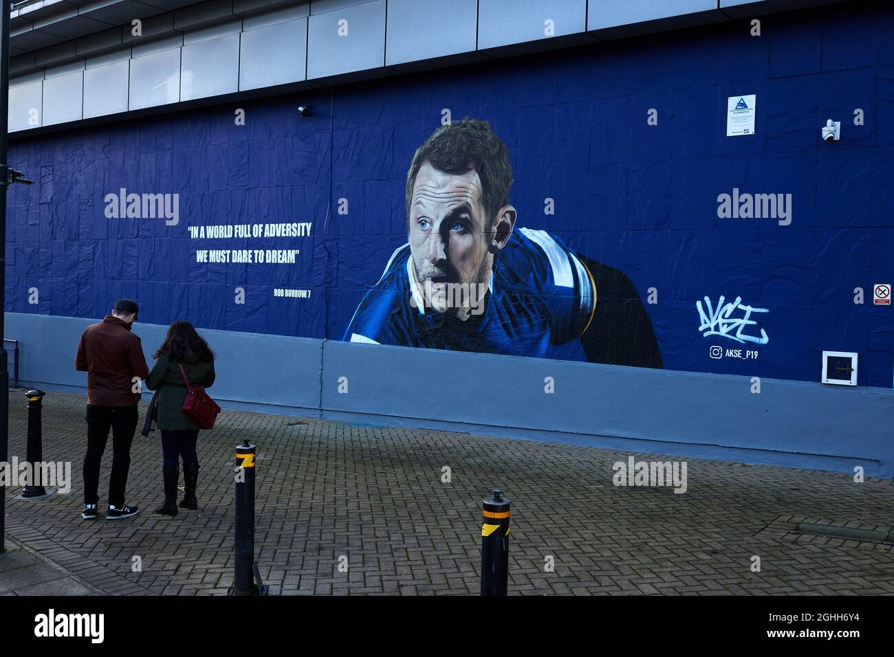 Leeds Rugby League player Rob Burrow painted onto the side of buildings ...