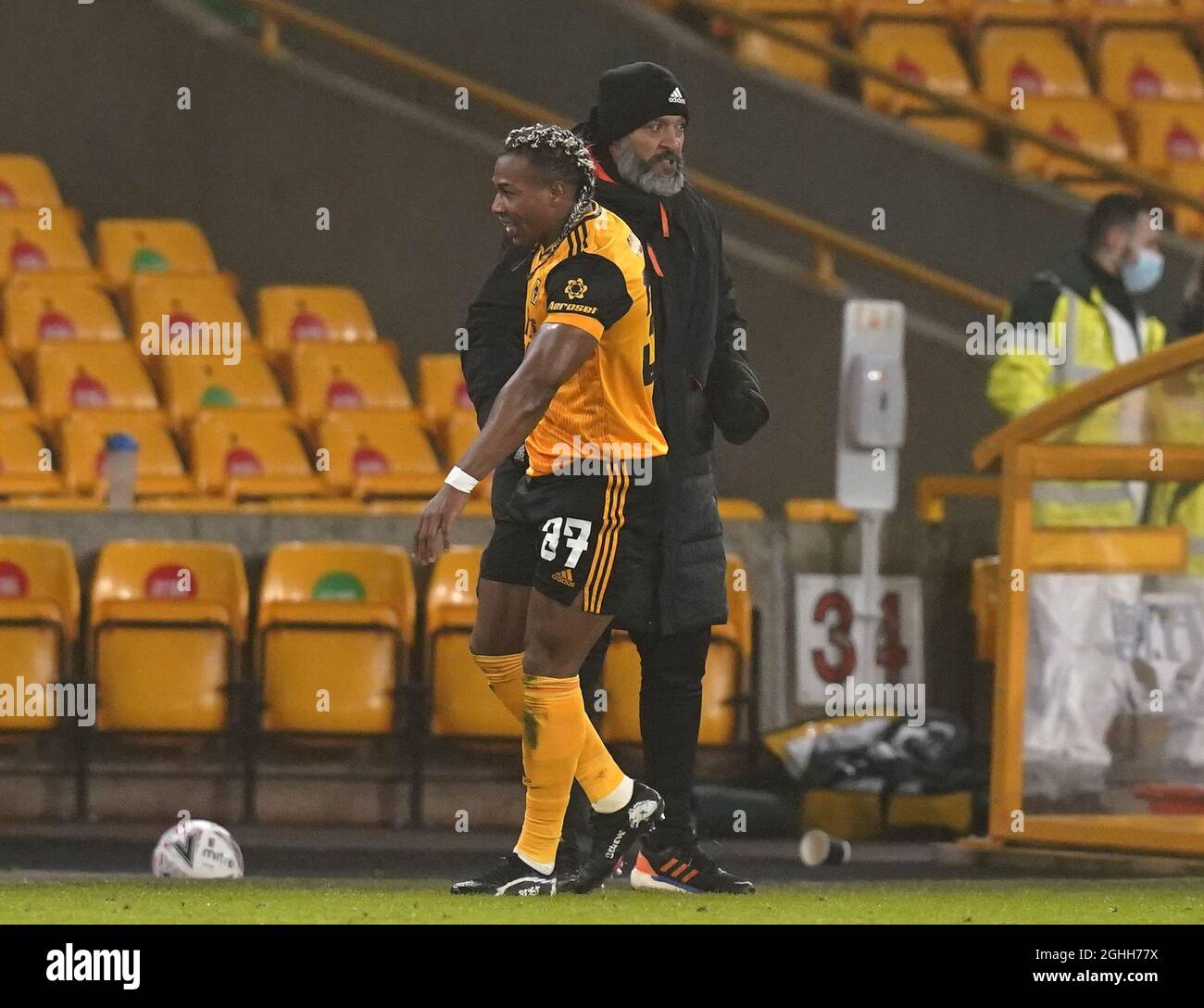 Adama Traore of Wolverhampton Wanderers celebrates with the bench after ...